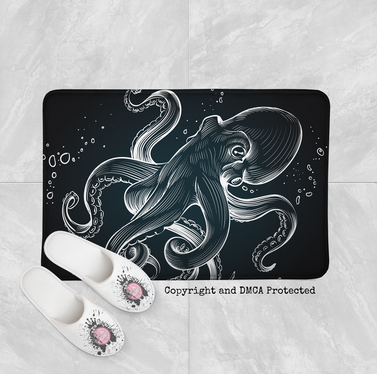 Octo Bubbles Octopus Shower Curtains and Optional Bath Mats – Ink and Rags