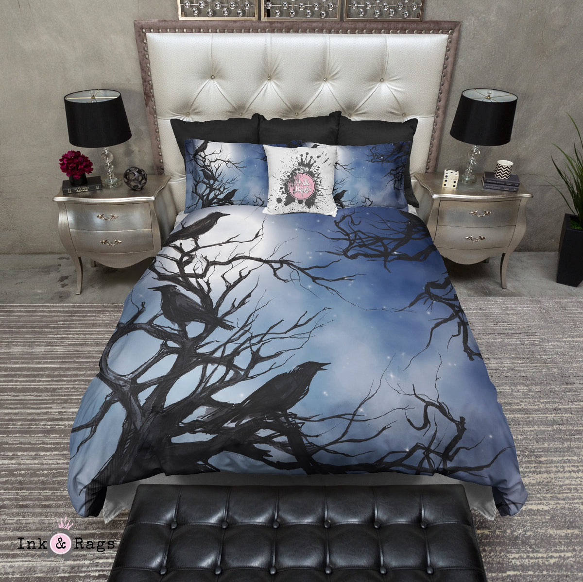 Ravens in the Moonlight Bedding Collection – Ink and Rags