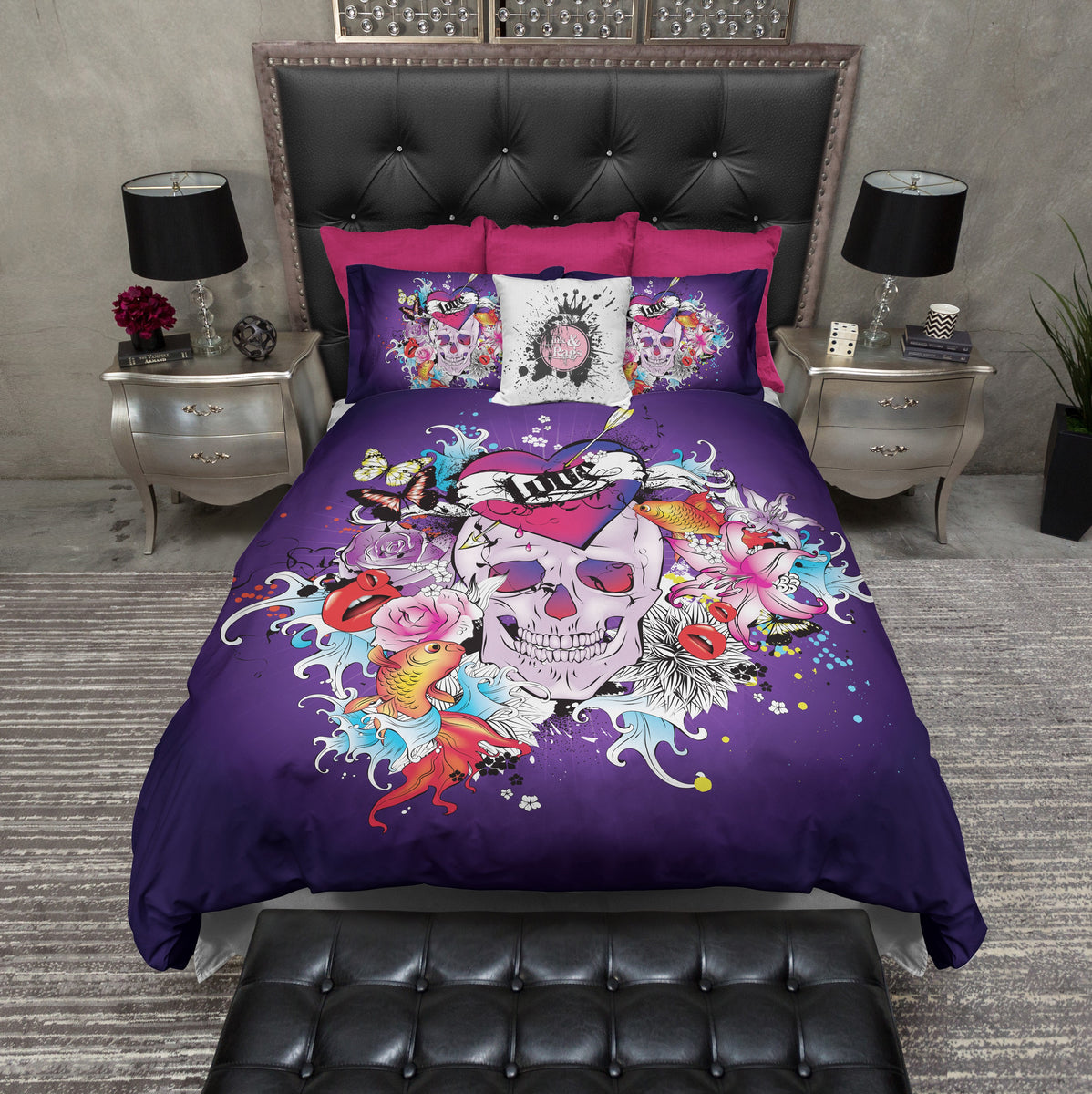 Love Tattoo Purple Skull Bedding Collection – Ink and Rags