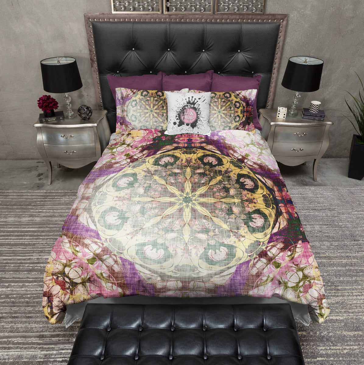 Maroon & Gold Boho Ombre Mandala Bedding Collection – Ink and Rags