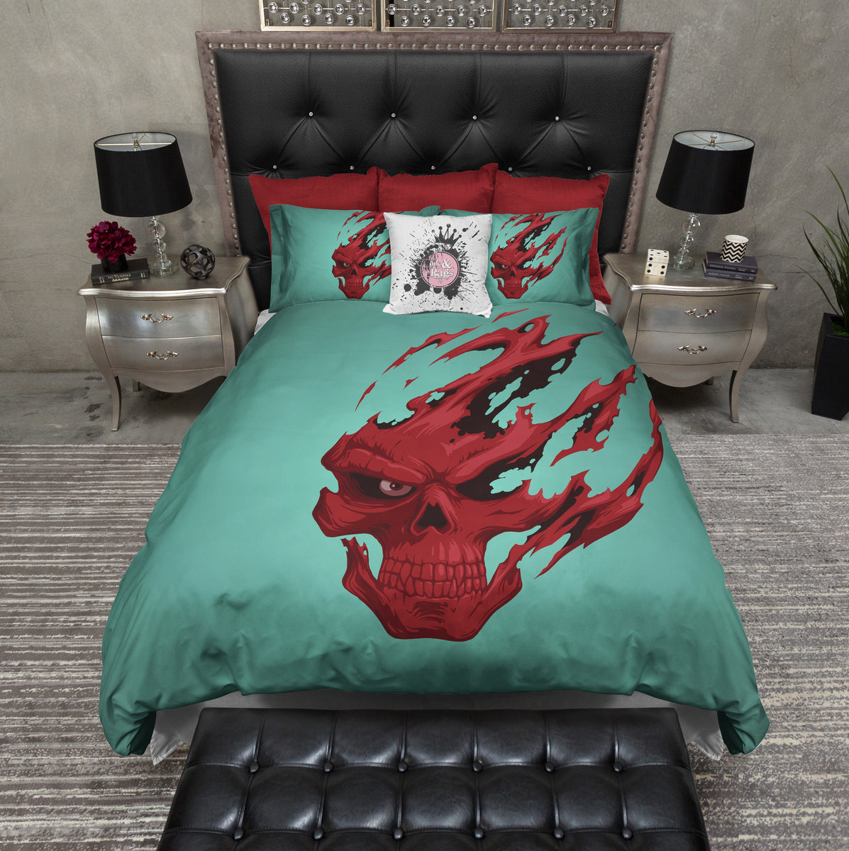 Red Devil Teal and Red Skull Bedding Collection – Ink and Rags
