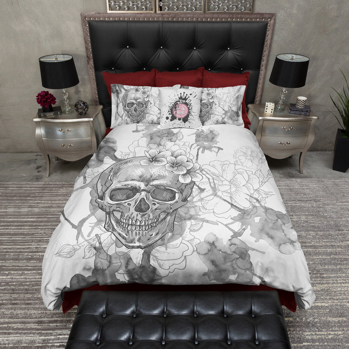 Silver Watercolor Design Skull Bedding Collection – Ink and Rags