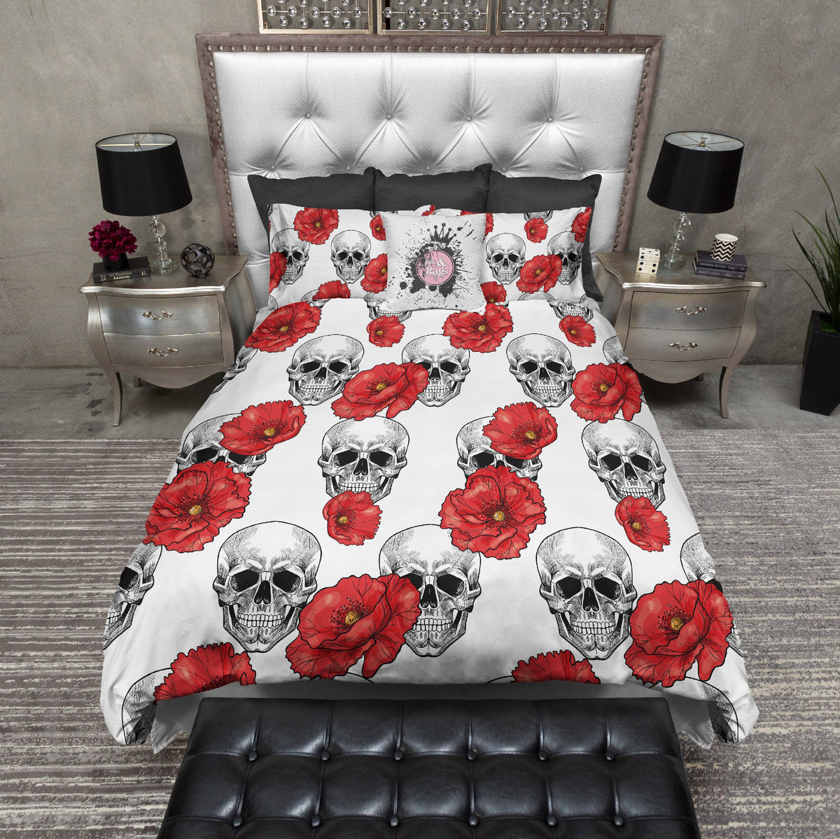Red Poppy and White Skull Bedding Collection – Ink and Rags