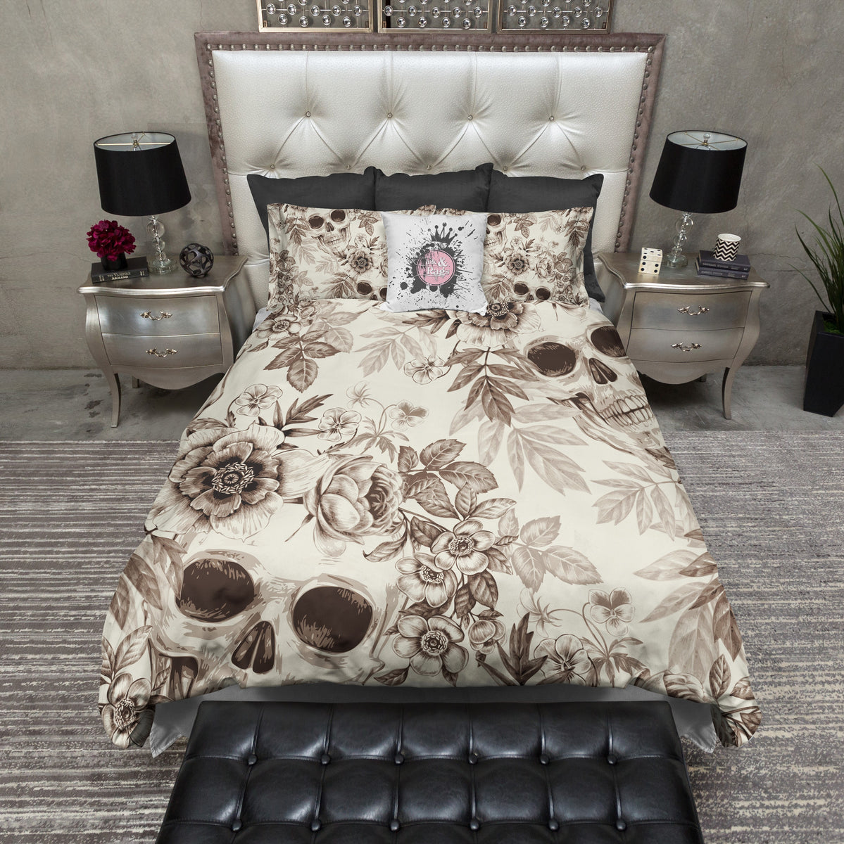 Sepia Print on Cream Skull CREAM Bedding Collection – Ink and Rags