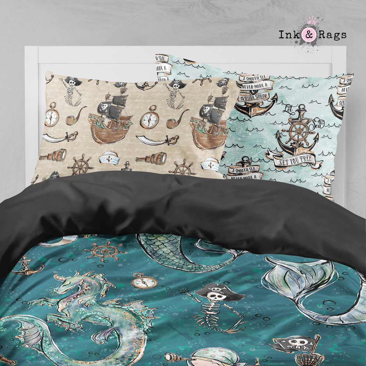 Majestic Merman and Merboy Pirate Dragon Crib and Toddler Bedding Coll ...