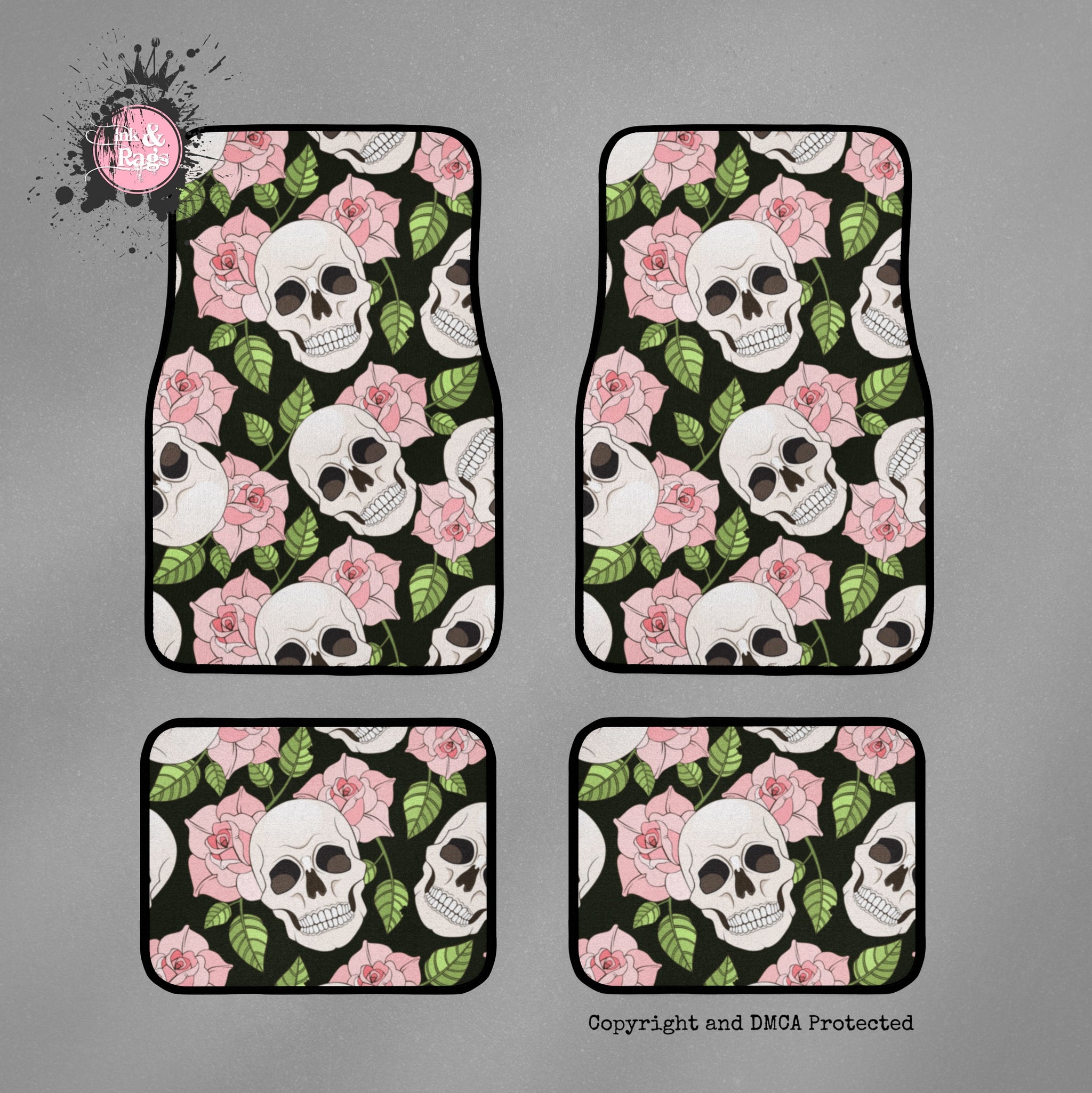 Pink Rose and Skull Car Mats Ink and Rags