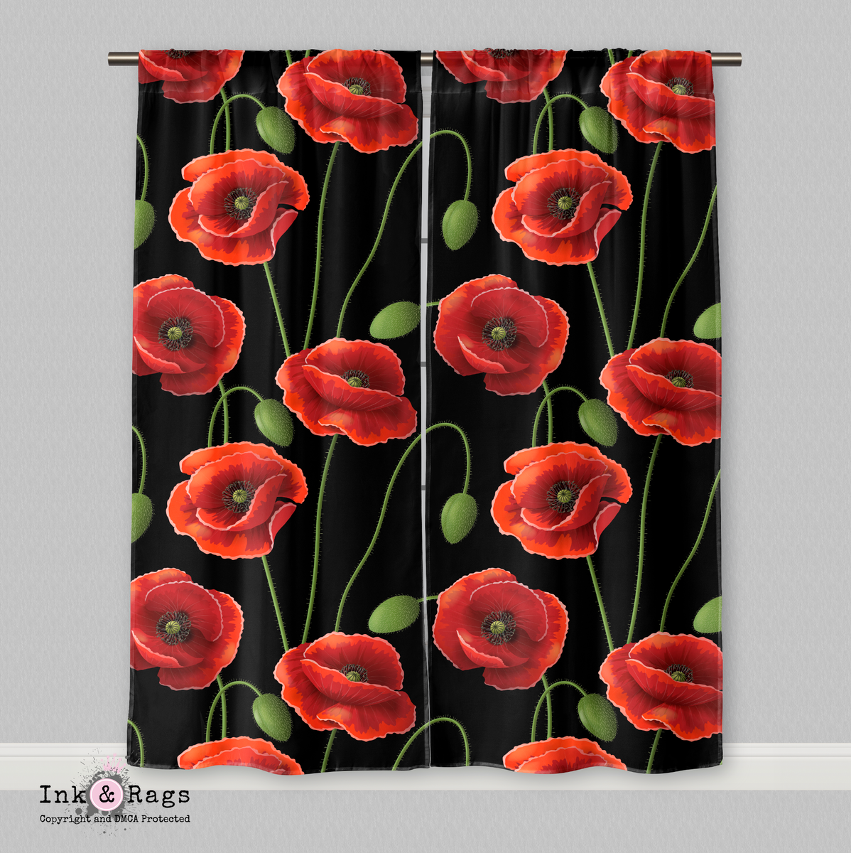 3D Style Poppy Curtains – Ink and Rags